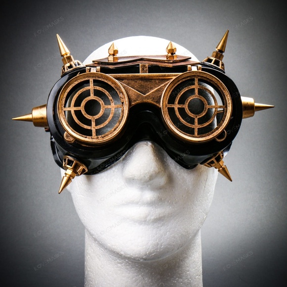 ILOVEMASKS | Accessories | Black Gold Steampunk Spikes Goggles Eye Mask ...